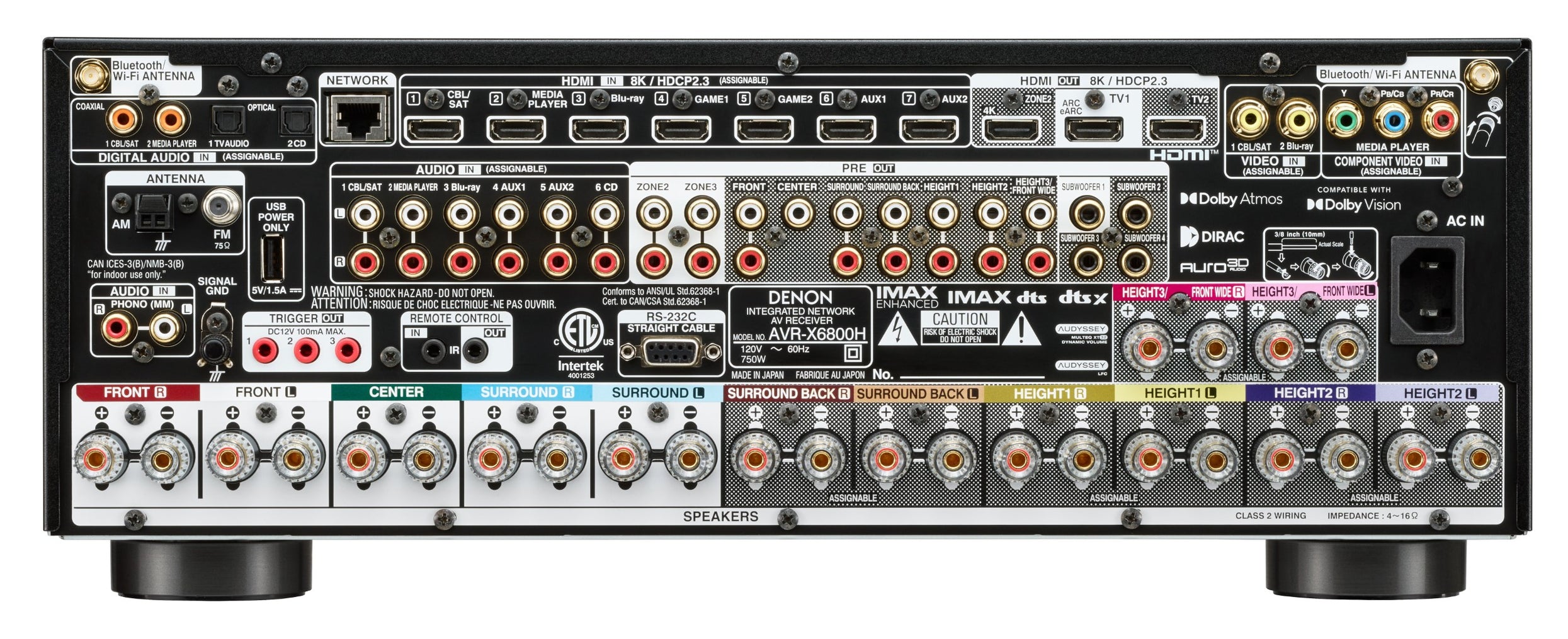 Denon AVR-X6800H 11.4 Channel 8K A/V Receiver with 3D Audio and Dirac ...